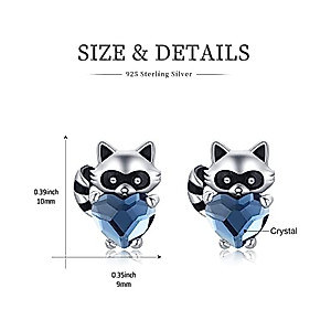 Raccoon Earrings Sterling Silver Crystal Cute Panda Studs Earrings Hypoallergenic Earrings for Sensitive Ears Raccoon Jewelry Gifts for Women