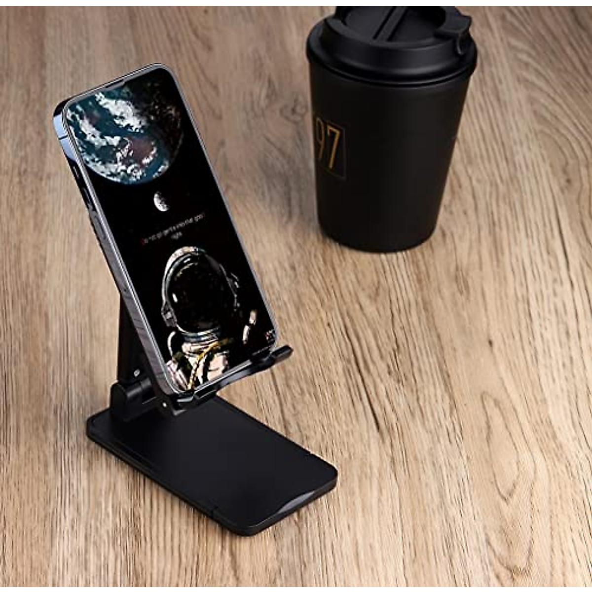 Adjustable Cell Phone Stand, Angle Height Adjustable, Foldable Desk Cell Phone Stand Holder, Phone Dock Cradle Compatible with All Mobile Phones, iPhone, Switch, iPad, Tablet (Black)