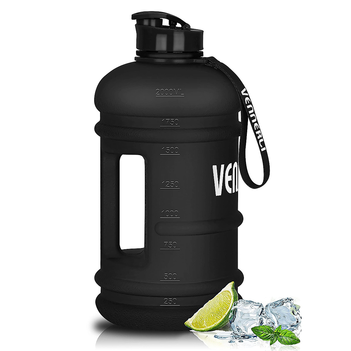 VENNERLI Half Gallon Water Bottle 2.2L Large Sports Water Bottle with Handle 74oz BPA-free Reusable Plastic Water Jugs Leakproof Hydro Bottle for Gym Yoga Travel Camping Cycling Outdoor Sports