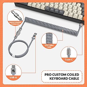 ZIYOU LANG RK-T8 Wired 65% Mechanical Gaming Keyboard with RGB LED Backlit Anti-ghosting TKL Mini 68 Key Custom Coiled C to A Cable Tactile Blue Switch for PS4 PS5 Xbox PC Mac Gamer(Dark Gray/White)