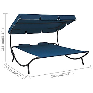 RINDIGOO Patio Seating Patio Lounge Bed with Canopy and Pillows Blue,Double Lounge Bed with Canopy and Pillows Weather Resistant, Durable, and Stylish for Outdoor Relaxation and Fun Outdoor Furniture
