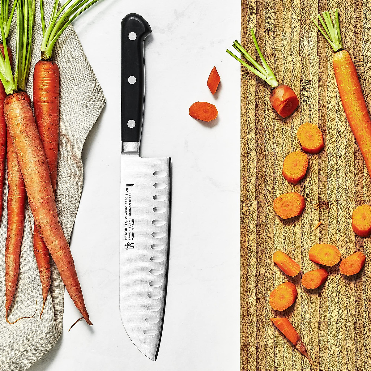 HENCKELS Classic Precision Razor-Sharp Hollow Edge Santoku Knife 7 Inch, German Engineered Informed by 100+ Years of Mastery