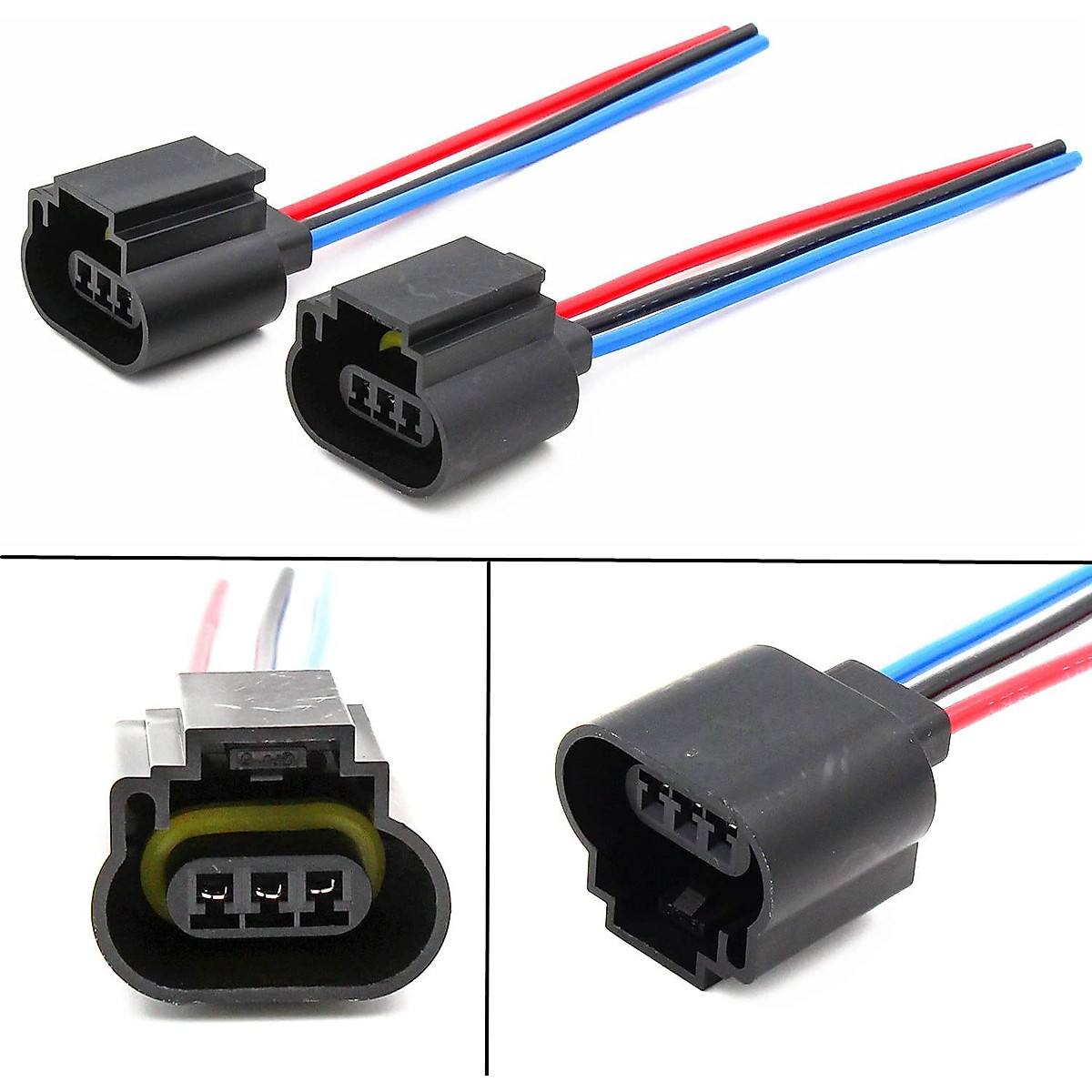 Alla Lighting 9008 H13 Socket Female Adapter Wiring Harness Wire for H13LL Fog Lights Lamps Bulbs (2pcs/pk)