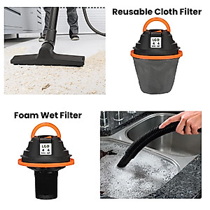 LIGO 4 Gallon Electric Wet&Dry Vacuum Cleaner, 4.0 Peak HP Shop Vacuum with 1 Nozzle and 1 Brush, Stainless Steel Tank, 15 KPA