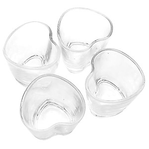 Heart Soju Shot Glasses Set Set of 4 and Silicone Rubber Bottle Caps 4Pcs 1.7 oz, Korean Soju, Whiskey, Tequila, Vodka, Espressos, Desserts, Party Decorations, Clear Glass (Heart)