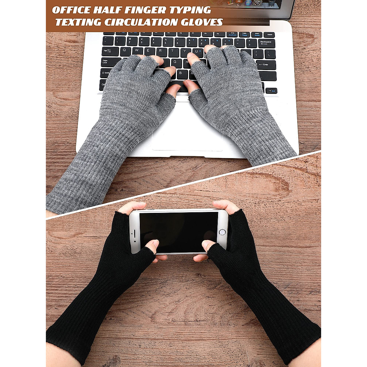 Eurzom 4 Pairs Winter Fingerless Gloves for Men Women Knit Long Cuff Stretchy Typing Gloves Warm Half Finger Gloves for Driving Working Office