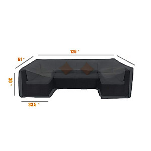 Yolaka Outdoor Furniture Covers Sectional Couch Protector Black Waterproof for Patio Sofa Sets U Shaped 126x61 Inches