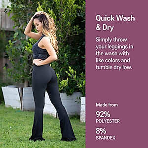 SATINA High Waisted Flare Leggings for Women - Bell Bottom Jeans, Hippy Pants - Buttery Soft Palazzo Yoga Pants with Versatile Sizing - Solid Black