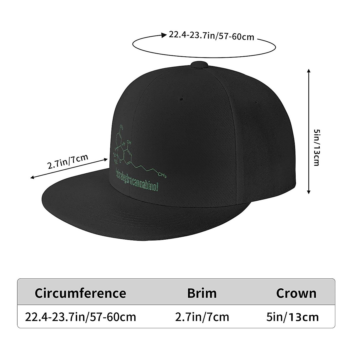Snapback Hat Thc-Molecule-Weed-Cannabis Trucker Hat Hip Hop Classic Plaid Flat Baseball Cap Black