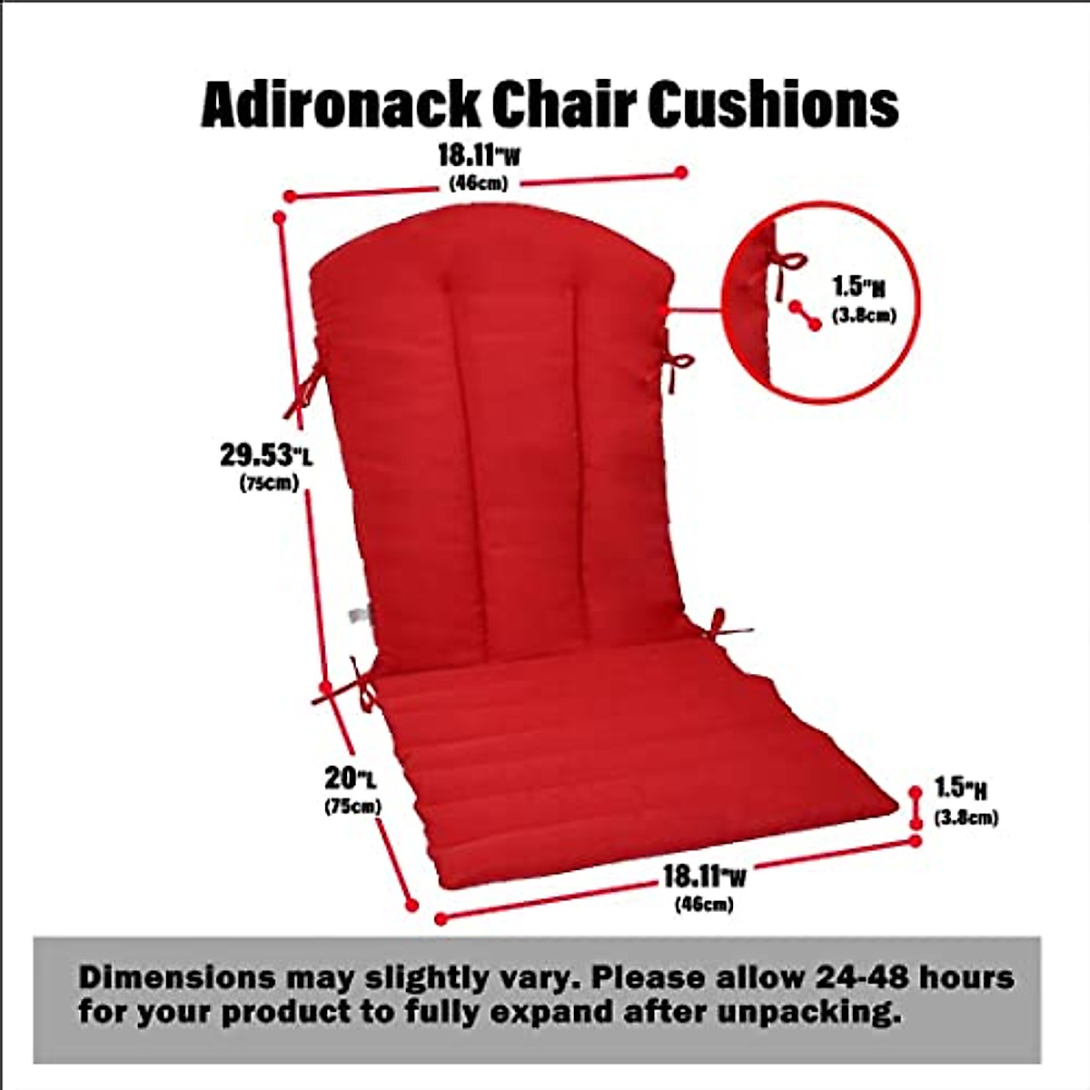 Kunste Indoor Outdoor Furniture Cushions Adironack Chair Cushions Patio Seating Cushions Set of 4 Red