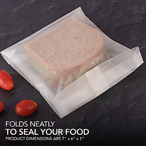 Paper Sandwich Bags Bulk Wax Paper (200 Pack) 7" x 6" x 1" Wet Wax Paper Bags - Food Grade Grease Resistant Wax Bags - White Glassine Bags - Paper Bags for Bakery Cookies, Candy, Snacks, French Fries