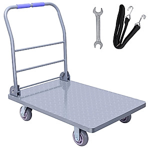 Heavy Duty Metal Platform Truck Cart,Flatbed Cart with TPR Rubber Wheels,2200LBS Capacity Steel Platform Cart,Flat Bed Carts with Wheels and Folding Handle,36"x24"Large Flatbed