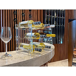 Stackable Modular Wine Rack 12 Bottle, Transparent Acrylic Plastic Free Standing Floor 3-Tier Display Small Wine Holde for Home Kitchen Bar Cabinets Dining Room Living Room