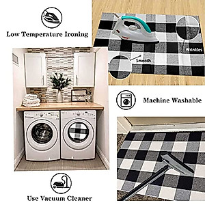 HOYIJA Buffalo Plaid Rug 2＇×3＇Outdoor/Indoor Black and White Checkered Samll Area Rug,Retro Cotton Woven Check Washble Entryway Front Porch Decor Rugs for Layered Welcome Front Door Mats