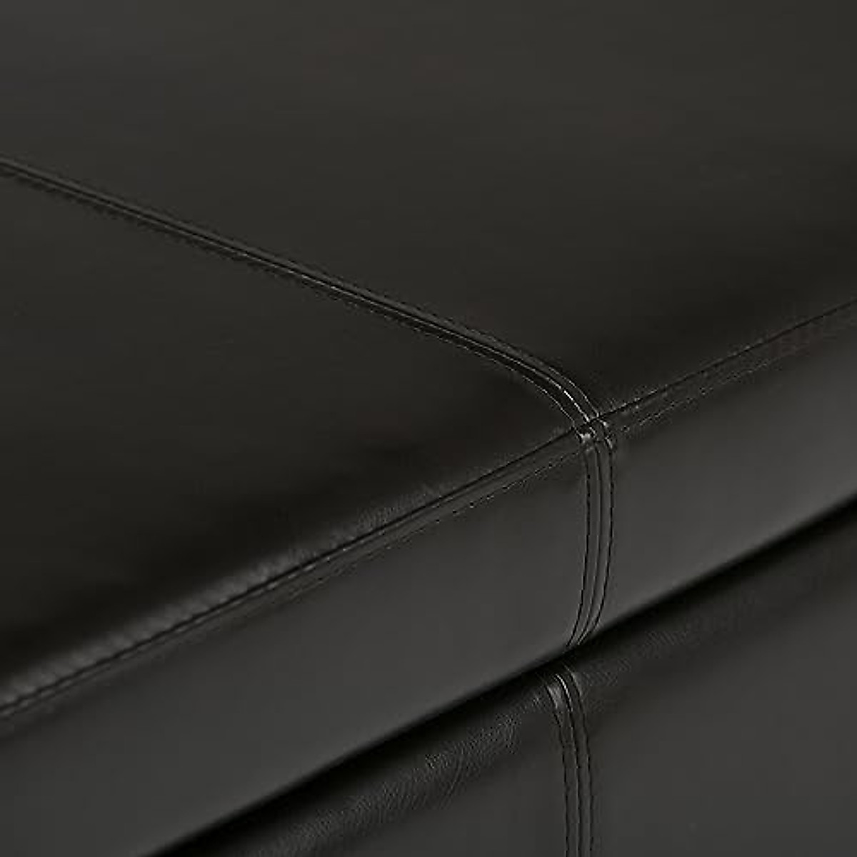 SIMPLIHOME Avalon 48 inch Wide Contemporary Rectangle Storage Ottoman Bench in Tanners Brown Vegan Faux Leather, Assembled, For the Living Room, Entryway and Family Room