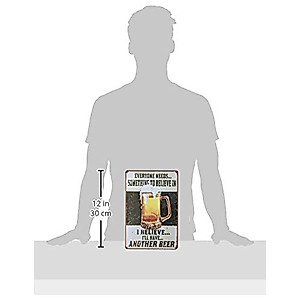 Retro Vintage Metal Tin Sign, I Believe I'll Have Another Beer Tin Sign Bar Cave Metal Sign 12"x 8"