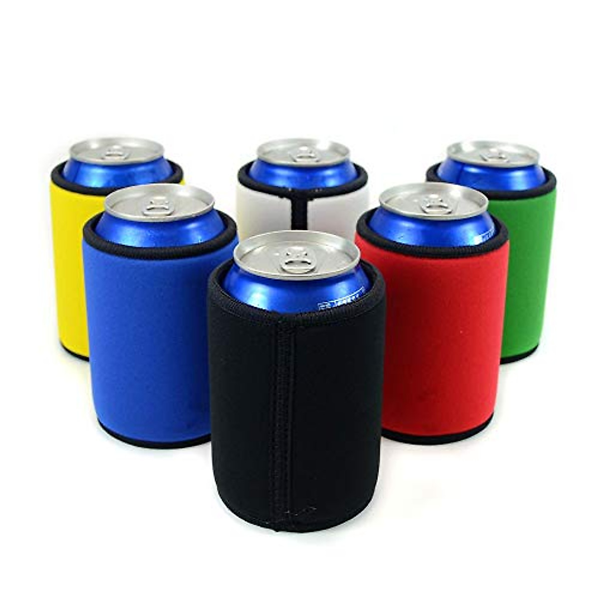 Insulated Beer Can Cover Sleeve Cooler,Neoprene with Stitched Fabric Edges (All Color 6-Pack)