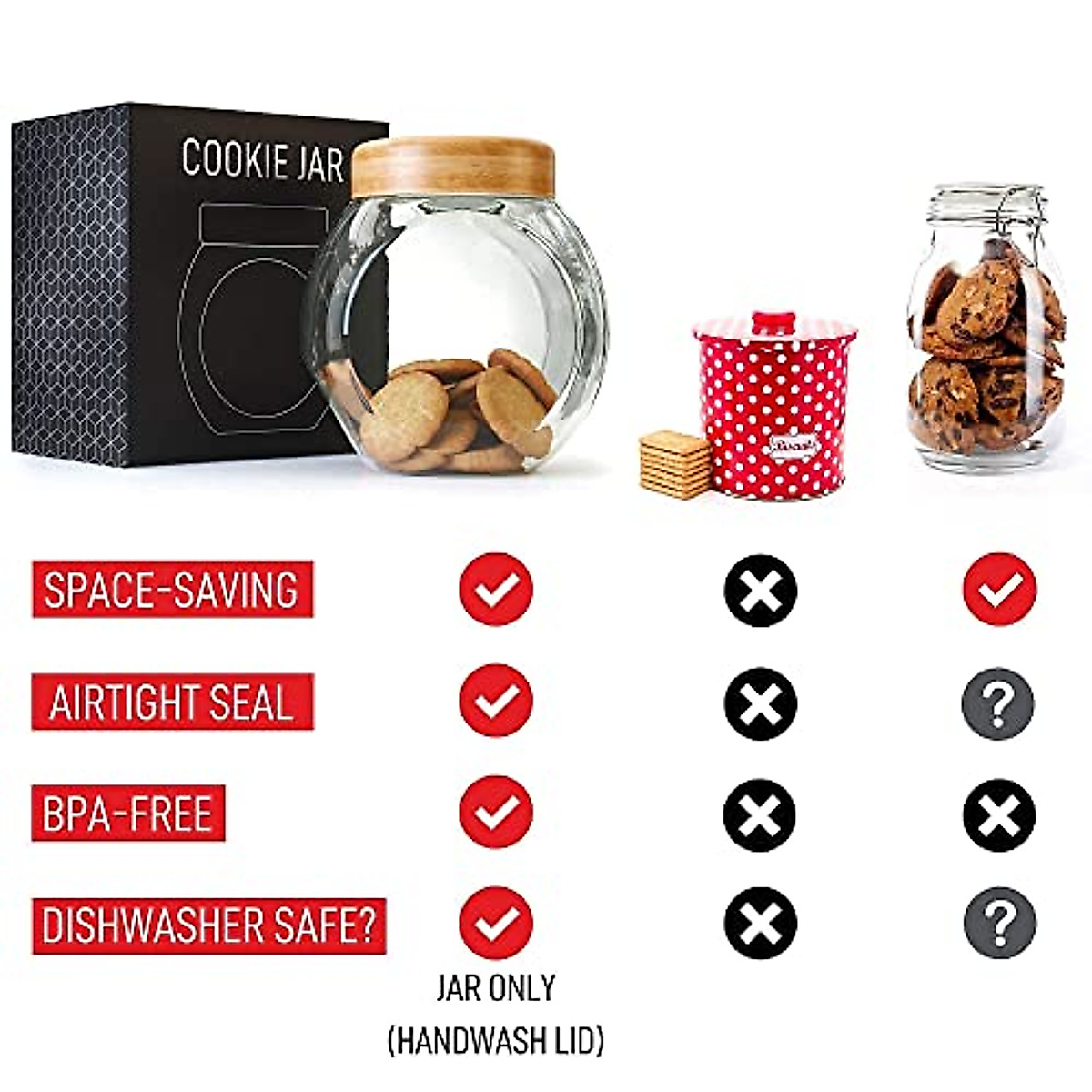 Glass Cookie Jar with Airtight Lids - Cookie, Pastries, Cake and Candy Jar, Dog Treat Container, BPA-Free Clear Glass Storage Container Canister - Cookie Jars For Kitchen Counter with Bamboo Lid -76oz