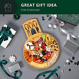 ROYAL CRAFT WOOD Bamboo Cheese Large Round Board and Knife Set with Charcuterie Board & Serving Tray Non - Expandable