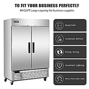 KITMA 54" Two Section Two Solid Doors Reach-in Commercial Refrigerator, 49 Cubic Feet, Automatic Defrost