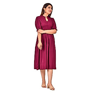 Vasu Agencies Womens Rayon Wine Red 3/4 Sleeves Floral Printed Straight Anarkalis Kurti (2X-Large)