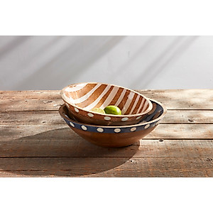 Mud Pie Dotted Enamel Bowls Set; Small 4" X 12" Dia | Large 4" X 14" Dia, Blue