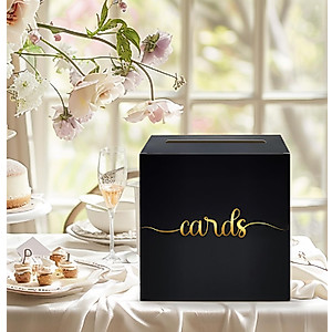 SietDESEO Black and Gold Card Box for Party Envelope Box Money Card Box Gift Card Box Holder for Wedding Reception Baby Shower Birthday Card Box