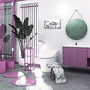 Creoate Just Breathe Bedroom Wall Art, Purple Lavender Picture with Inspirational Quotes Canvas Print Artwork for Home Decoration