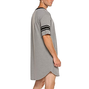 Ekouaer Men's Nightshirt Cotton Nightwear Comfy Big&Tall V Neck Short Sleeve Soft Loose Pajama Sleep Shirt,Men-grey,Large