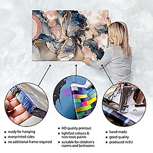 artgeist Canvas Wall Art Print Abstract 35x24 in - 1pcs Home Decor Framed Stretched Picture Photo Painting Artwork Image - Marble Look Paint Stains Blue rosa Gold f-C-0493-b-a