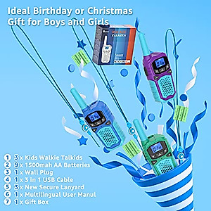 3 Walkie-Talkies for Kid, Outdoor Toys for Boys and Girls, Rechargeable Long Distance Walkie-Talkies, Suitable for Camping Hiking Birthday Gift