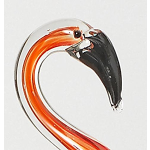 Hand Blown Glass Flamingo Solar Lighted Yard Stake, Solar Garden Torch 31 Inches High with Lighted Glass Body and Automatic Night Lighting