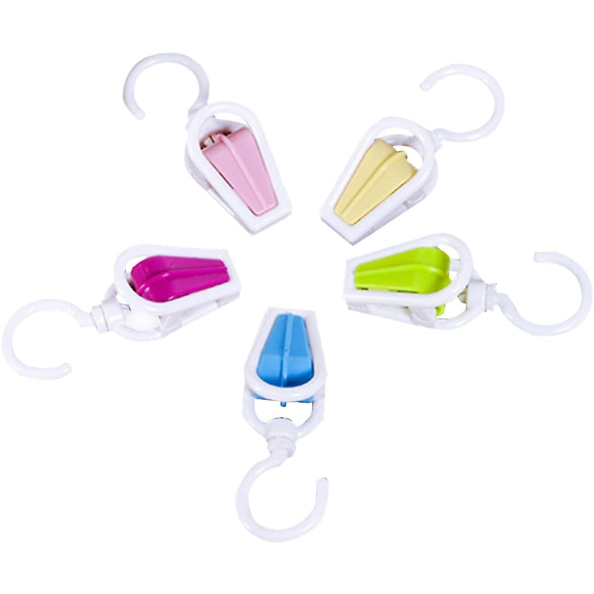 10 Pcs White Portable Plastic Strong Swivel Hook Rotating Laundry Hanging Hook Clothes Pins Beach Towel Clip, Clothes Pins, Laundry Storage and Organization