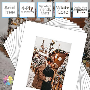 Mat Board Center, 10-Pack, 8x10 White Mats for 5x7 Pictures - White Core Bevel Cut Mattes, 4-Ply - Acid-Free, Photo Mat Board