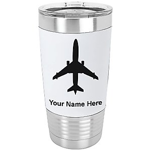 LaserGram 20oz Vacuum Insulated Tumbler Mug, Jet Airplane, Personalized Engraving Included (Silicone Grip, White)