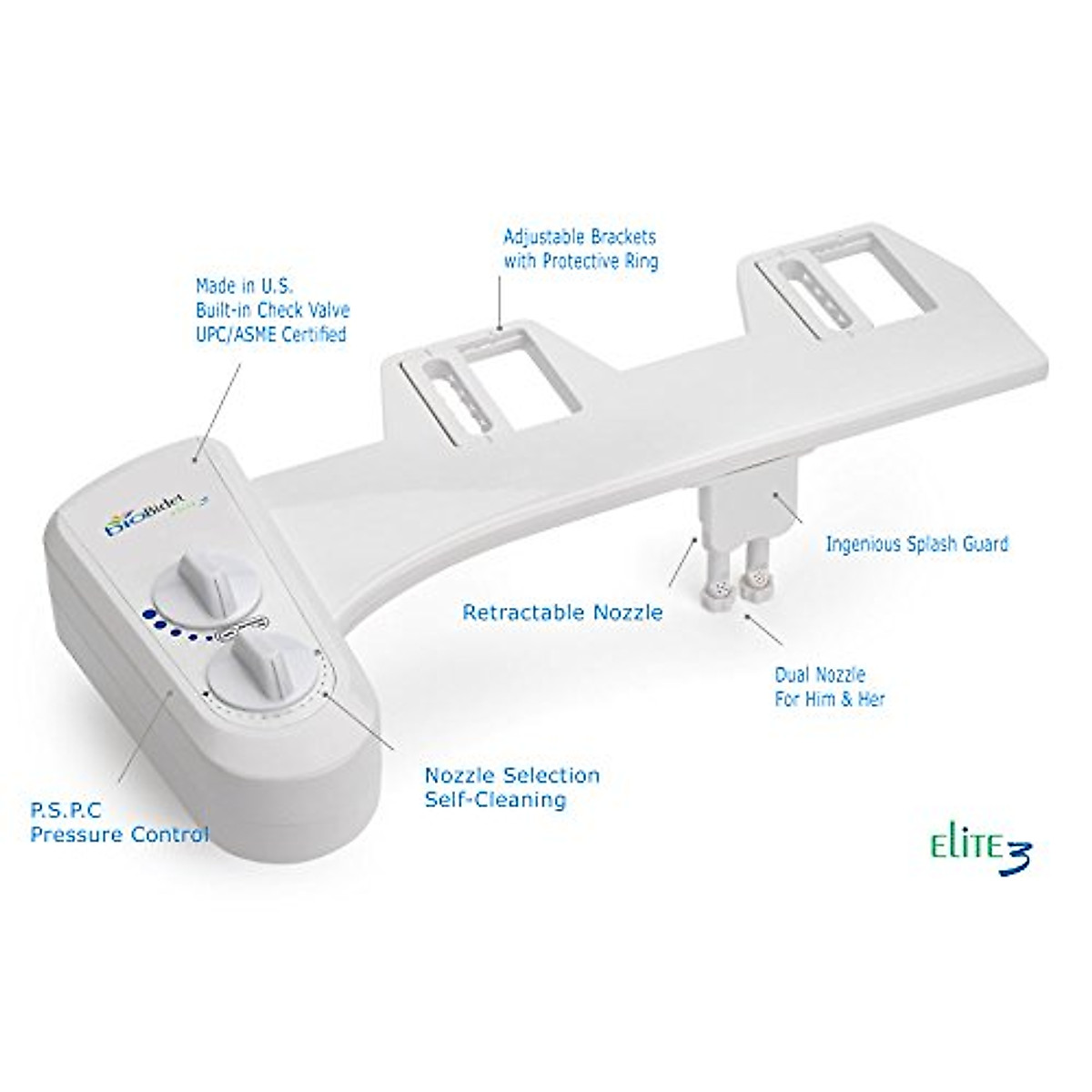 Bio Bidet ELITE 3 Bidet attachment, 17 1/4x8, White
