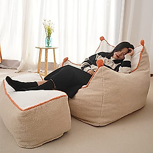 N&V Bean Bag Chair Giant High-Density Foam Filling Sofa with Foot Stool Includes Removable and Machine Washable Cover for Teens, Adults to Gaming, Reading, and Watching TV (Light Khaki)