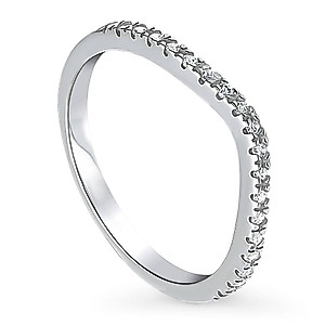 BERRICLE Sterling Silver Wishbone Wedding Rings Cubic Zirconia CZ Curved Half Eternity Ring for Women, Rhodium Plated Size 8.5