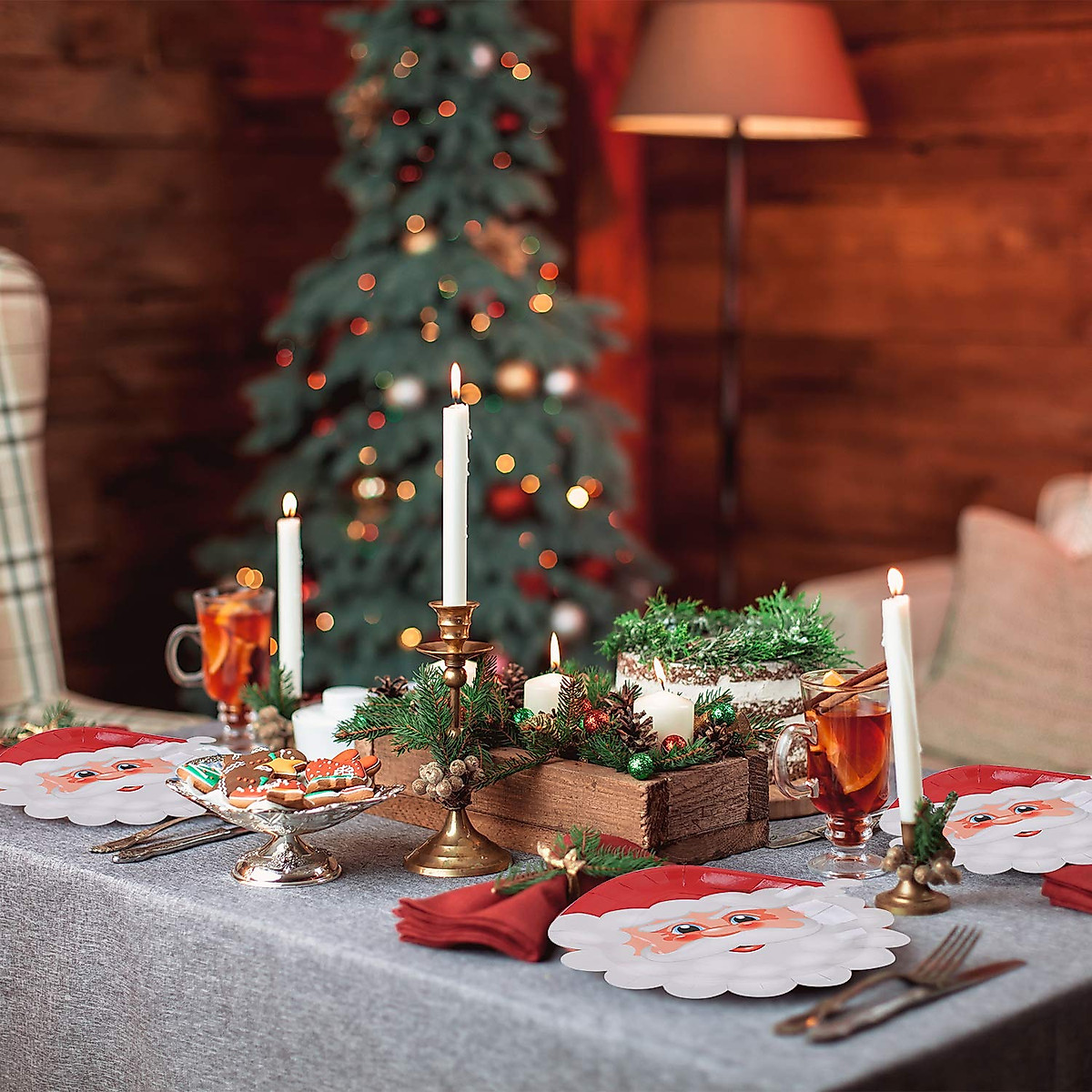 Aneco 50 Pieces Christmas Paper Plates Santa Plates Christmas Party Plates Party Supplies Party Tableware for Christmas Party