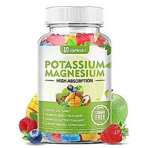 Potassium Magnesium Supplement Gummies for Adults Kids, Sugar-Free Potassium Gummies Supports Leg Cramps & Muscle & Immune Health, High Absorption Vegan Magnesium Gummies 5 Fruit Flavor 60 Cts