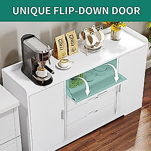 YITAHOME Sideboard Buffet, Modern Buffet Cabinet Storage Cabinet with LED Lights, Freestanding Pantry Coffee Bar Cabinet 300 Ibs Capacity for Hallway, Entryway, Kitchen or Living Room, White