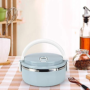 Yosoo 0.7L Capacity Lunch Box, Portable Stainless Steel Blue Thermal Insulated Rice Noddles Lunch Box Good Sealing Food Container with Air Hole (Single Layer)