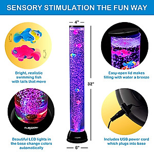 Playlearn 2.7ft Sensory Bubble Tube - 8 Fake Fish - 8 Color Changing LED Lights - Fake Fish Tank Bubble Lamp