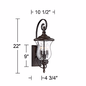 Franklin Iron Works Carriage Traditional Outdoor Wall Light Fixture LED Bronze Brown 22" Clear Seedy Glass Shade Decor Exterior House Porch Patio Outside Deck Garage Yard Front Door Garden Home