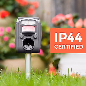 2024 DURANOM Ultrasonic Deer Repellent Outdoor - Upgraded Solar Powered and Motion Activated Strobe Flashing Light - Long Range Animal Repeller for Garden - Animal Deterrent System Blasts Animals Away