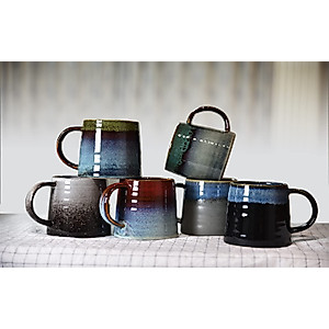 wewlink Large Ceramic Coffee Mug, Pottery Mug,Tea Cup for Office and Home,Handmade Pottery Coffee Mugs,16.5 Oz,Dishwasher and Microwave Safe,kiln altered glaze craft (Black White)