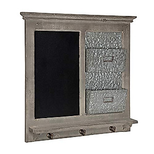 Kate and Laurel Idamae Wood Framed Chalkboard with Mail Holders and Key Hooks Wall Organizer, Rustic Gray
