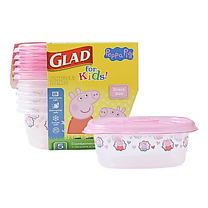 Glad for Kids Peppa Pig GladWare To Go Snack Storage Containers with Lids, 9oz 5ct | 9 oz Kids Snack Containers with Peppa Pig Design, 5 Count Set | Tight Seal Food Storage Containers for Food