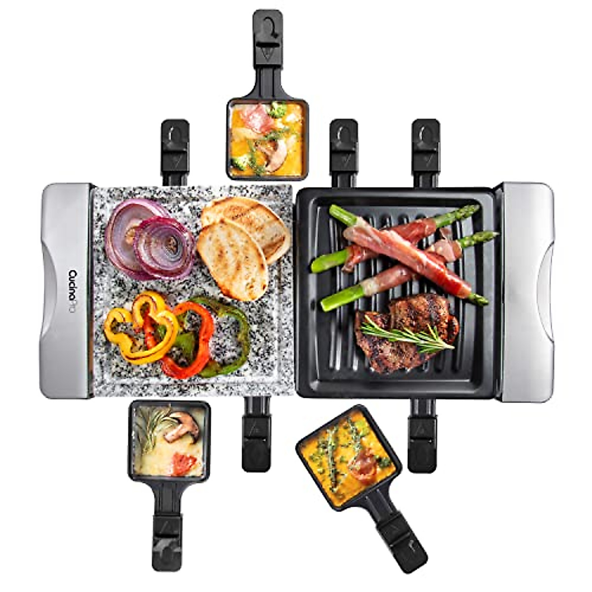 Electric Cheese Raclette Table Grill w Nonstick Grilling Plate & Cooking Stone- Electric Indoor, Smokeless Korean BBQ Party, Deluxe 8 Person Tabletop Cooker w Hotplate- Melt Cheese Grill Meat, Veggies