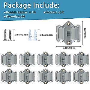 3-H Mop and Broom Holder Wall Mount, Broom Holder Wall Mount 10 Pack, Broom Holder for Garage Garden Shed Storage System Laundry Room Home Kitchen Organization up to 1.45 Inch(grey)